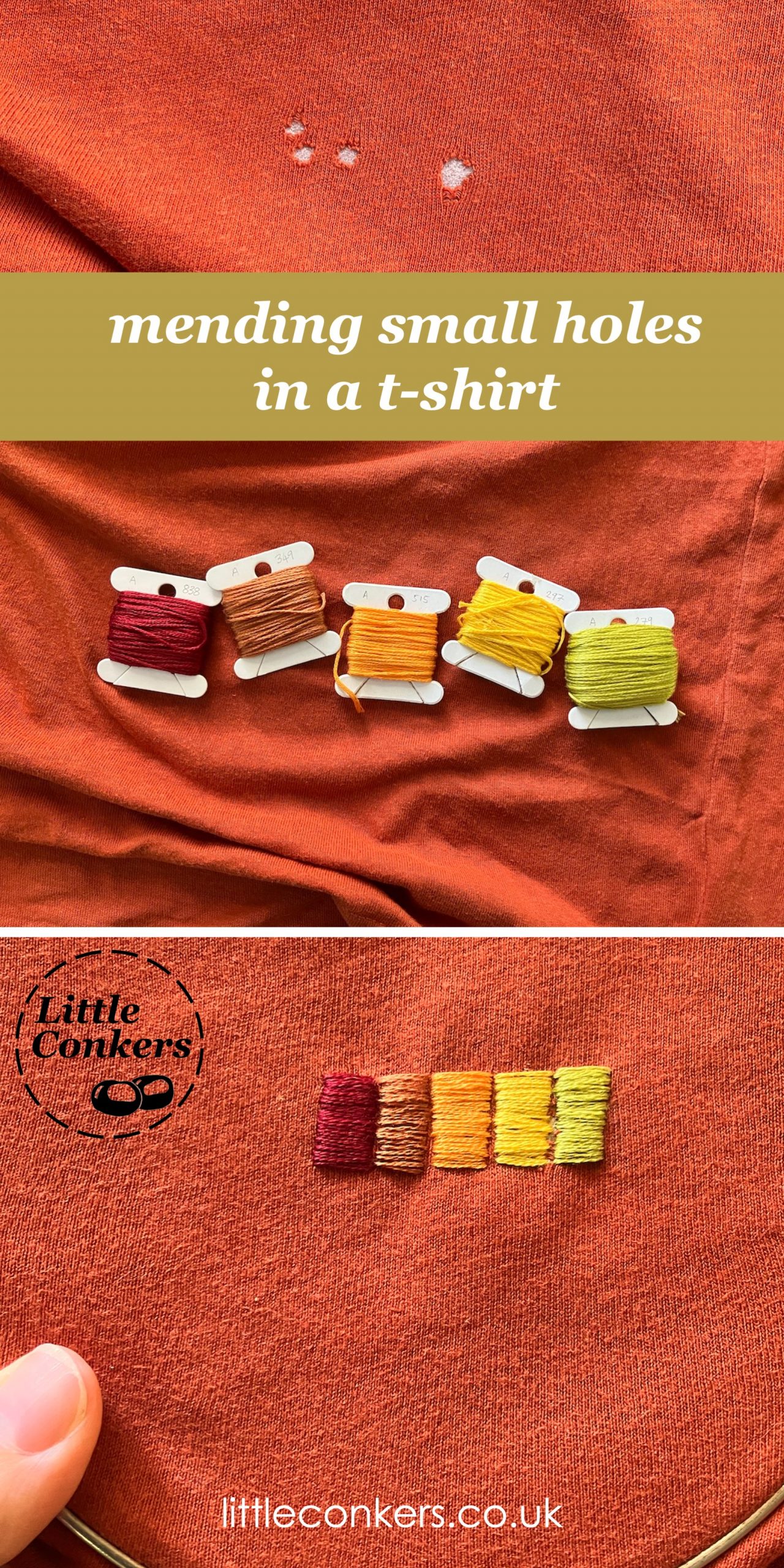 Mending Small Holes in a T-shirt - Little Conkers