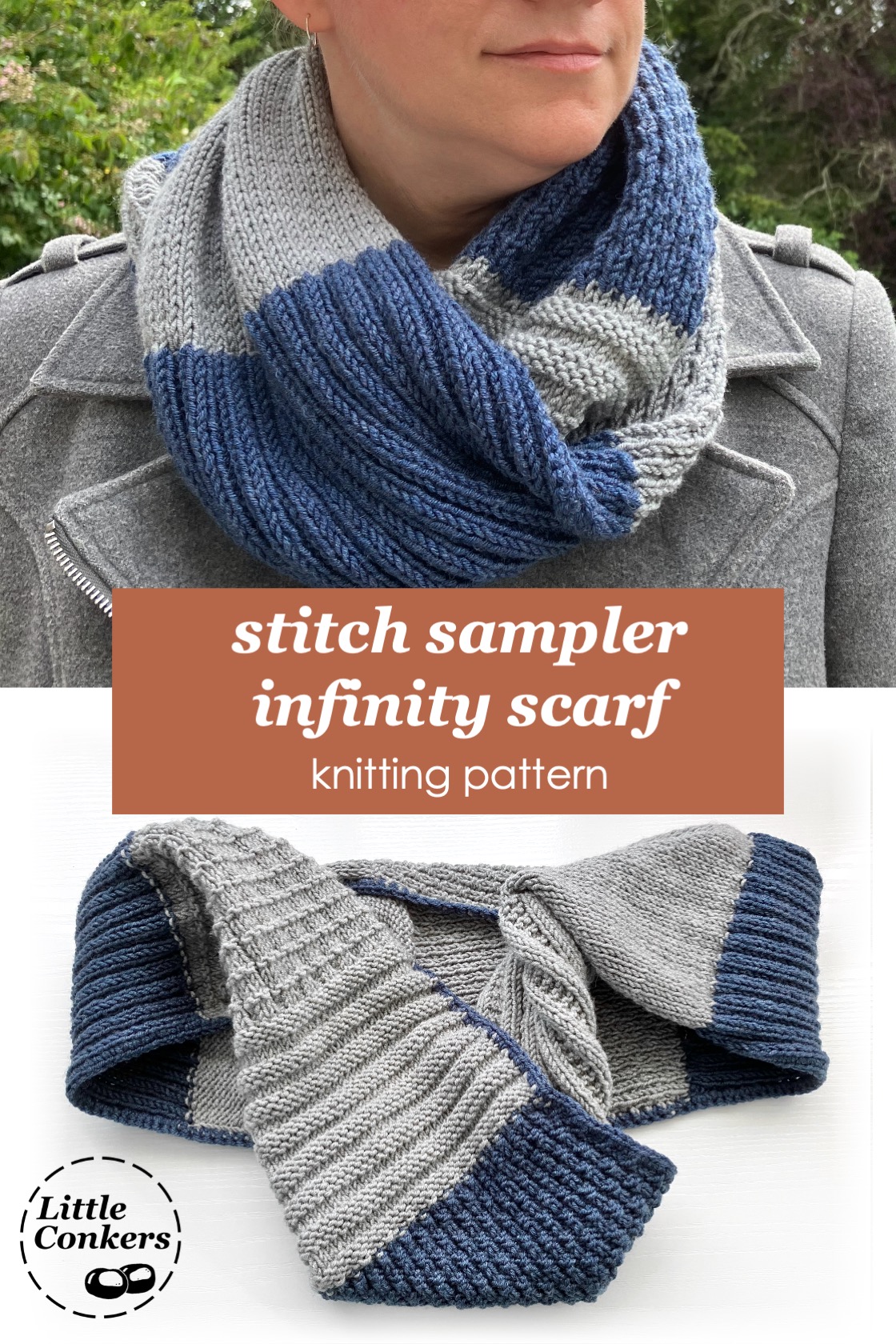 Knit Infinity Scarf Pattern - Stocking Stitch - Little Conkers